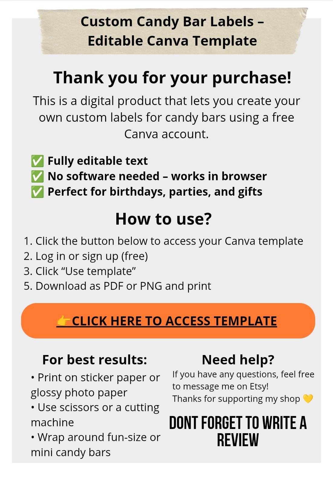 Reese's Label Wrapper– Editable Canva Template Design – Candy Bar ...