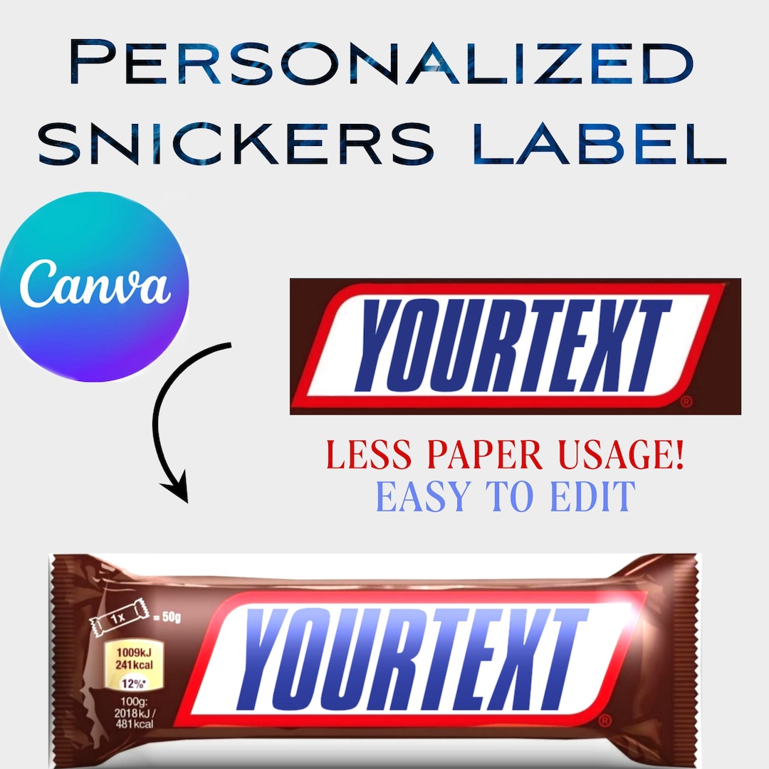 Snickers Label Wrapper– Editable Canva Template Design – Candy Bar ...
