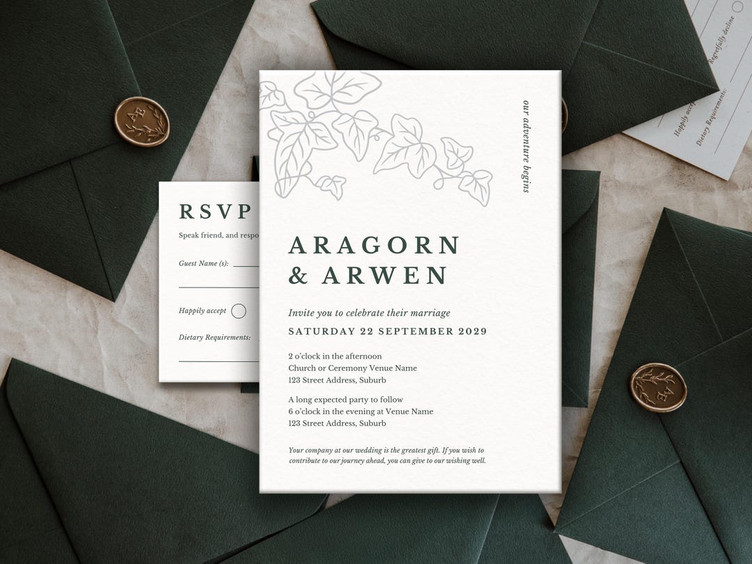LOTR Wedding Invitation & RSVP Template - Edit in Canva - Lord of the ...