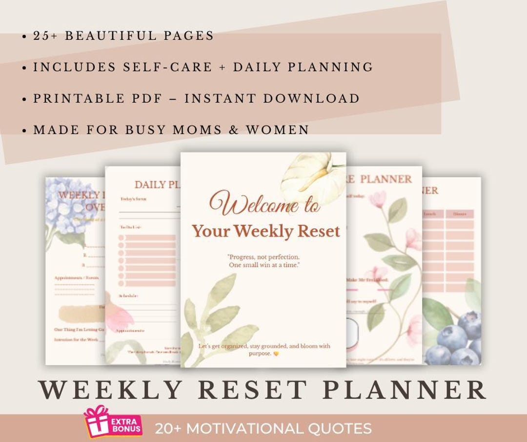 Weekly Digital Planner for Moms | Self-care, Meal & Daily Pages ...