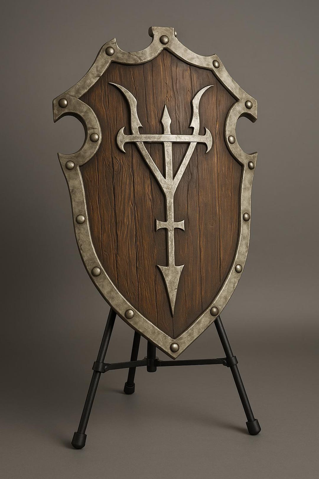 Medieval Wooden Crest Shield With Silver Emblem Wall & Cosplay Decor ...