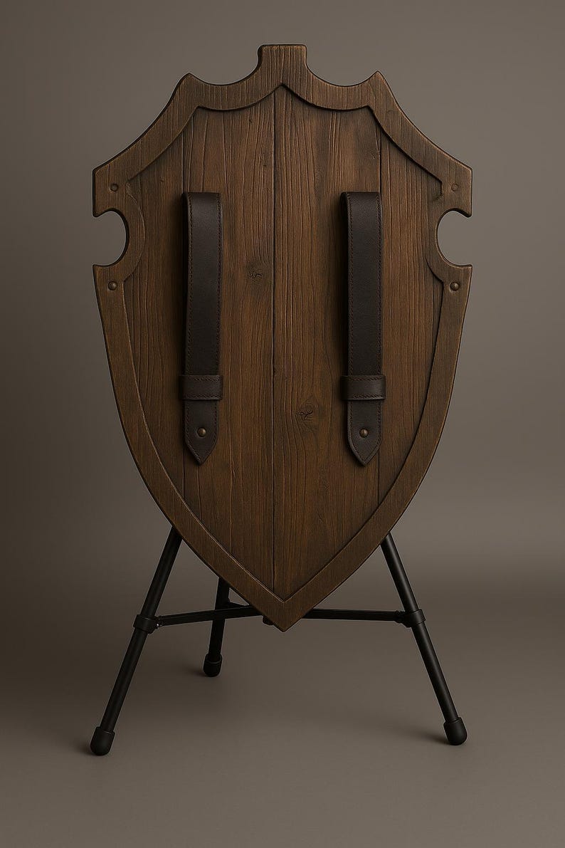 Medieval Wooden Crest Shield With Silver Emblem Wall & Cosplay Decor ...