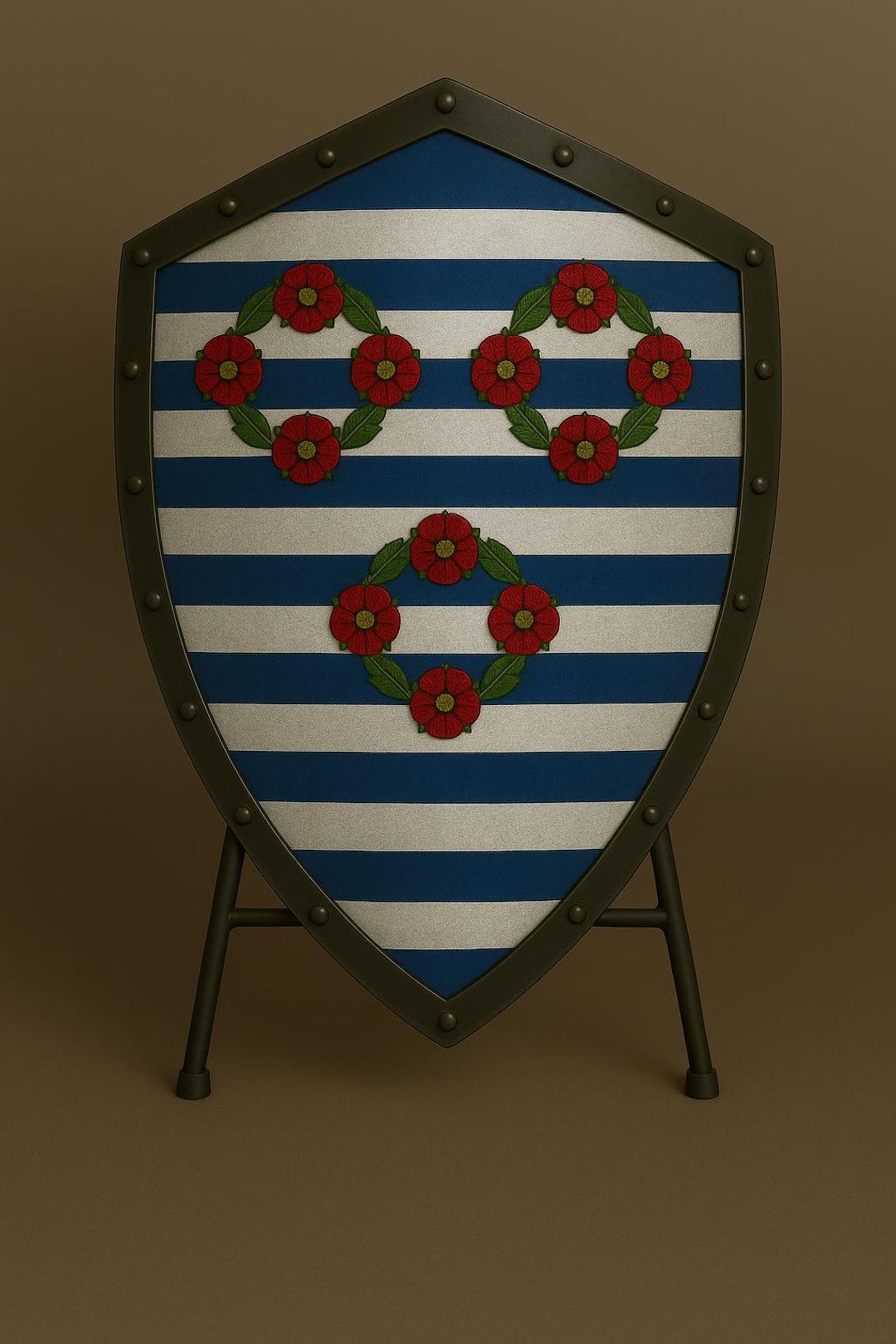 Medieval Knight Shield Heraldic Rosette Ring Shield Red Roses on Blue ...
