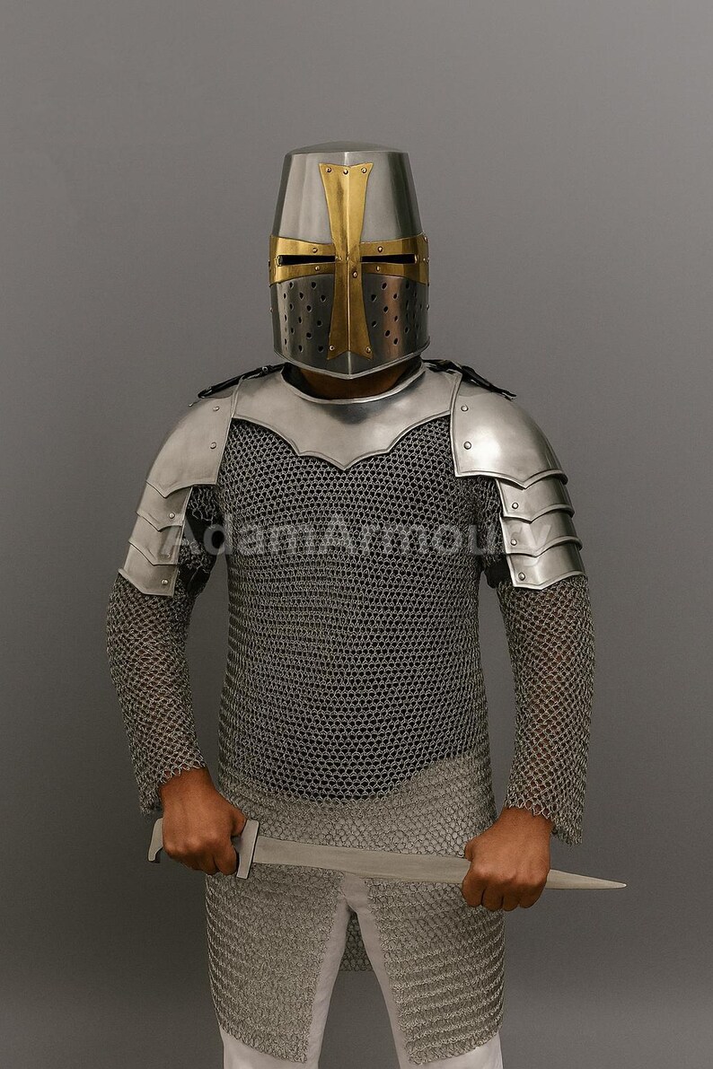 Templar Crusader Knight Armor Set – Chainmail, Helmet & Pauldrons ...