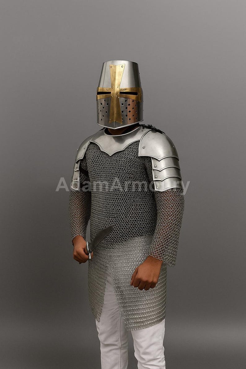 Templar Crusader Knight Armor Set – Chainmail, Helmet & Pauldrons ...