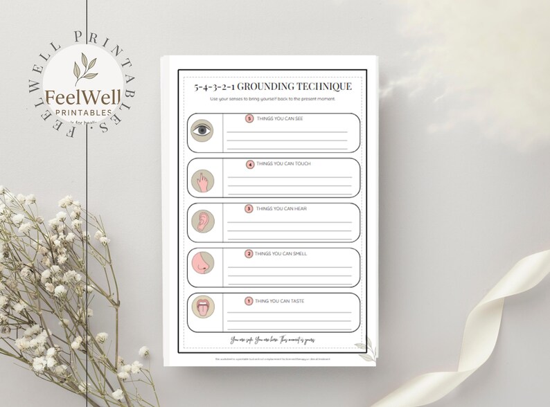 5-4-3-2-1 Grounding Technique Printable | Anxiety Coping Skill PDF ...