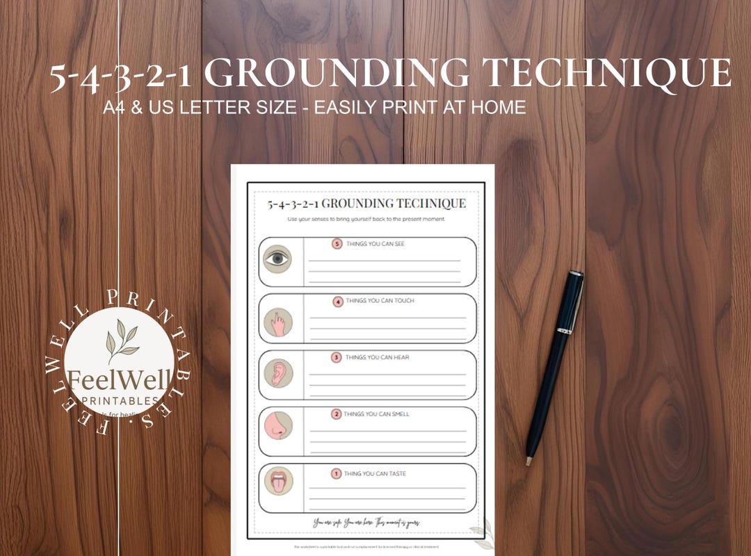 5-4-3-2-1 Grounding Technique Printable | Anxiety Coping Skill PDF ...