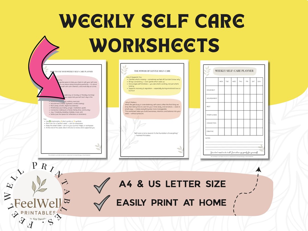 Weekly Self Care Planner PDF A4 US Mental Health Tracker, Weekly Self ...
