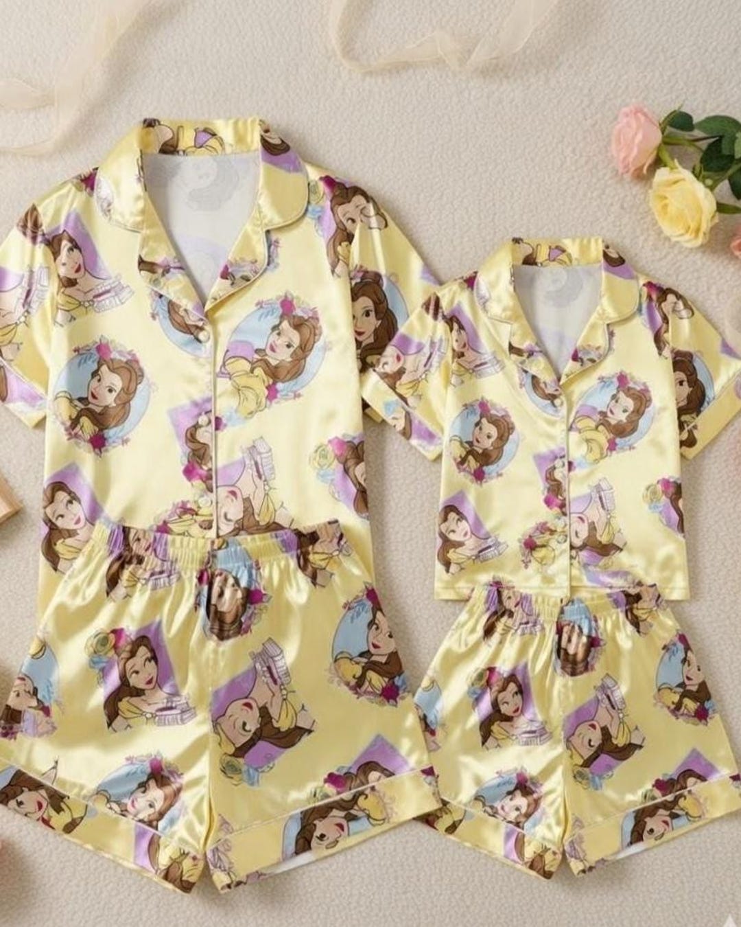 Belle Princess Pajamas, Satin Mommy and Me Sleepwear, Beauty Beast ...