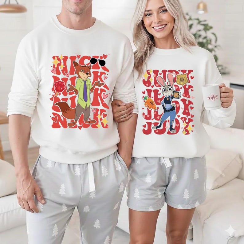 Zootopia Couple Sweatshirt, Nick Wilde Judy Hopps Matching Sweaters ...