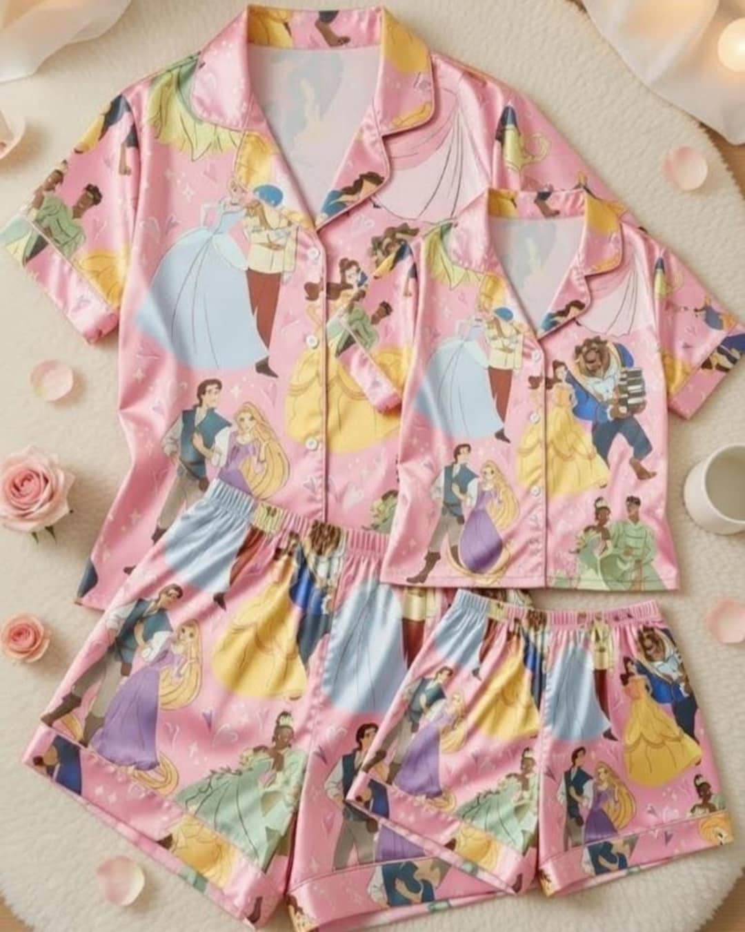 Disney Princess Couples Matching Pajamas, Mommy and Me Sleepwear, Pink ...
