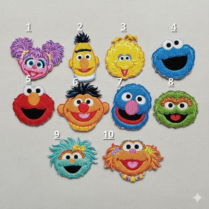 Sesame Street Patch, Ecartoon Face Embroidered Patch, Funny Character ...