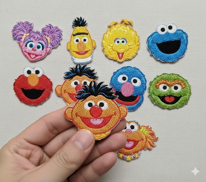 Sesame Street Patch, Ecartoon Face Embroidered Patch, Funny Character ...