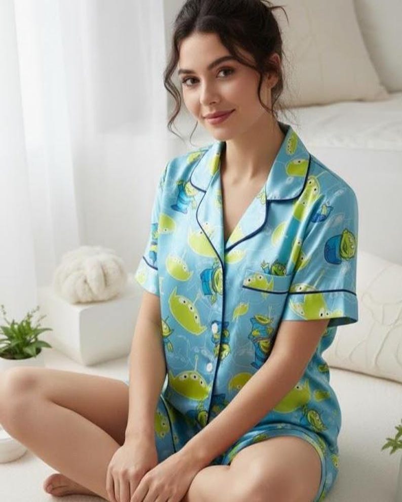 Green Alien Pajama Set, Balloon House Sleepwear, Green Alien Inspired ...