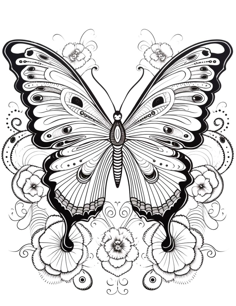 Butterfly and Flower Coloring Book – 50 Printable Pages for Adults ...