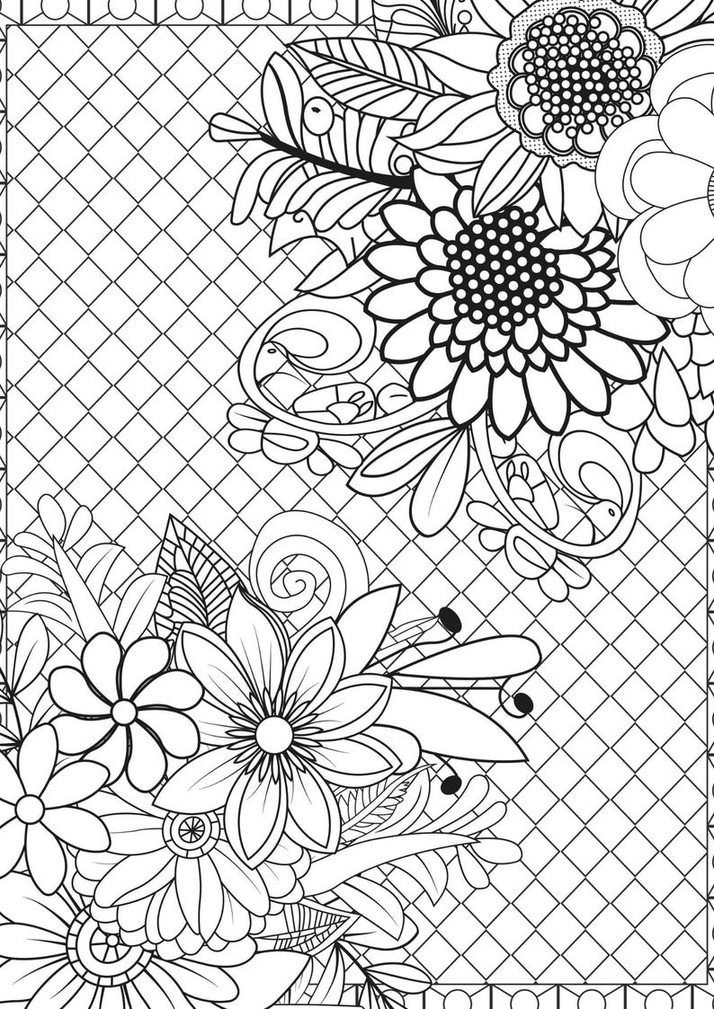 Flower Coloring Book - Printable PDF for Adults | 100 Relaxing Flower ...