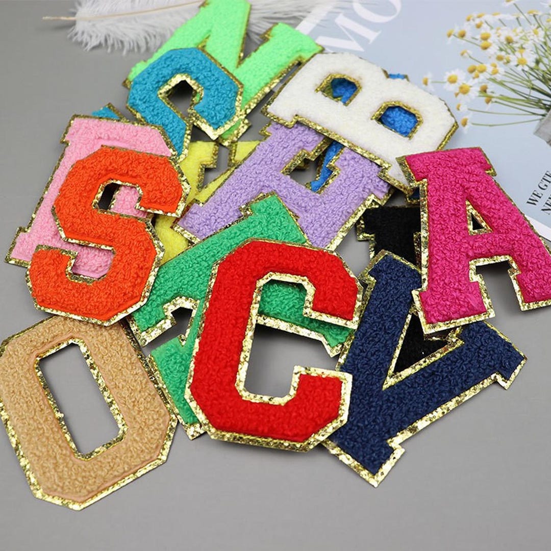 Glitter Chenille Letters A-Z Iron-on Patch, Letters Patch, Words Patch ...