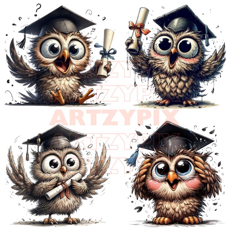 Graduation Owl Clipart Bundle – Whimsical Academic Illustrations ...