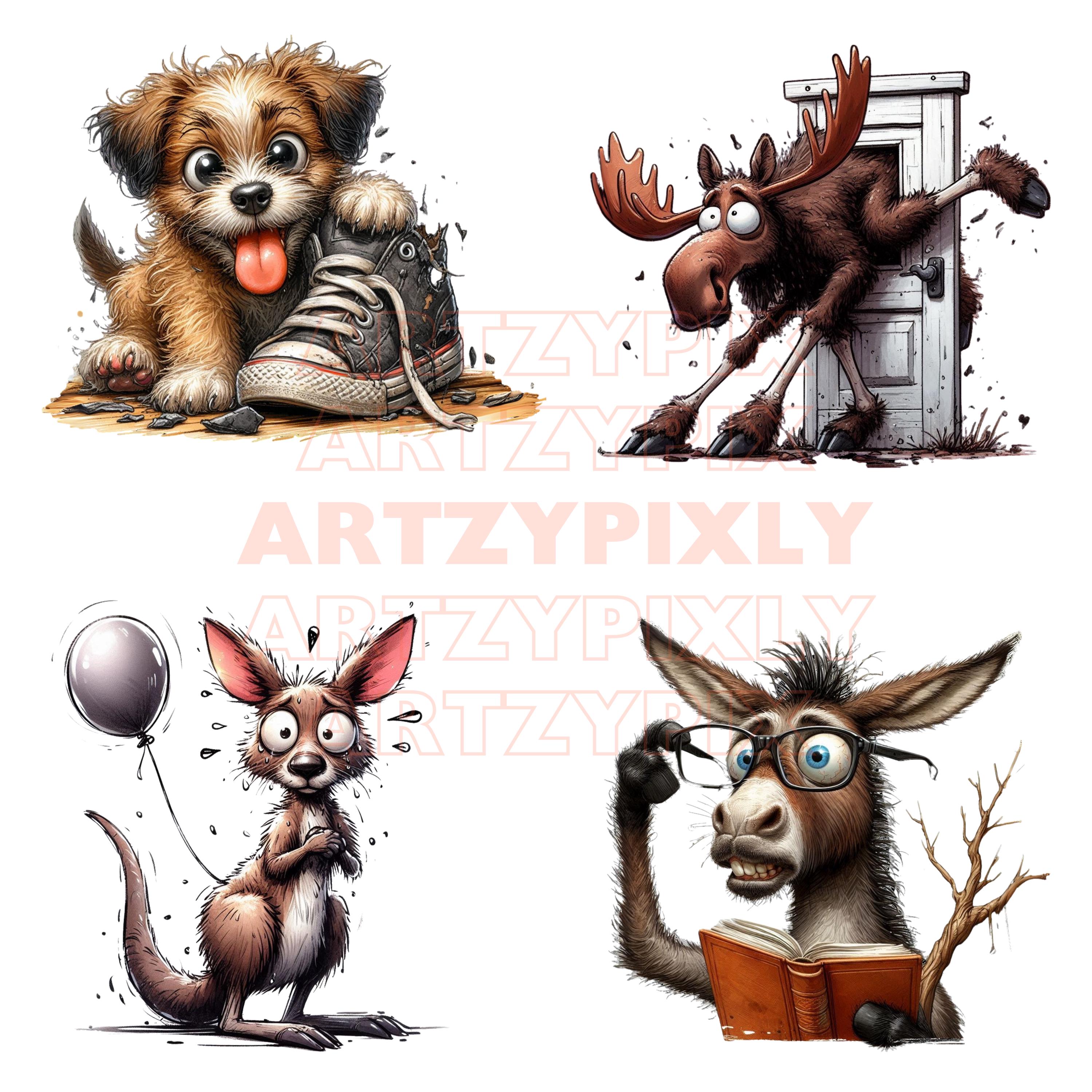 Embarrassed Animals Clipart: Funny Watercolor Cartoon PNG (digital ...