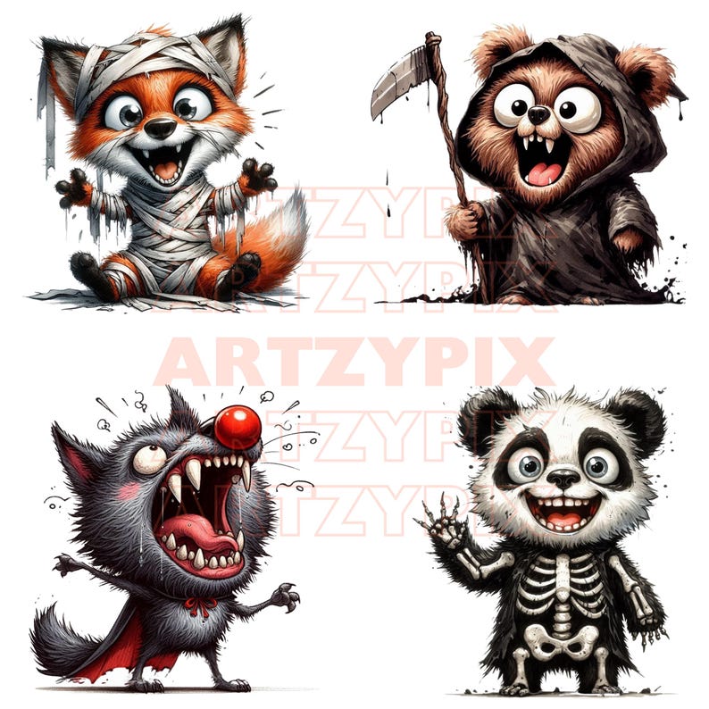 25 Horror Animals Clipart Bundle - Cute Spooky Animal PNG - Halloween ...