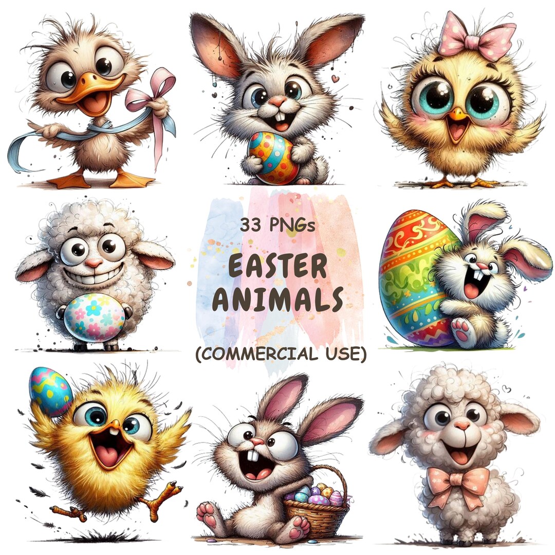 Easter Animals Clipart, 33 PNG Cute Baby Bunny and Chicks, Easter Egg ...