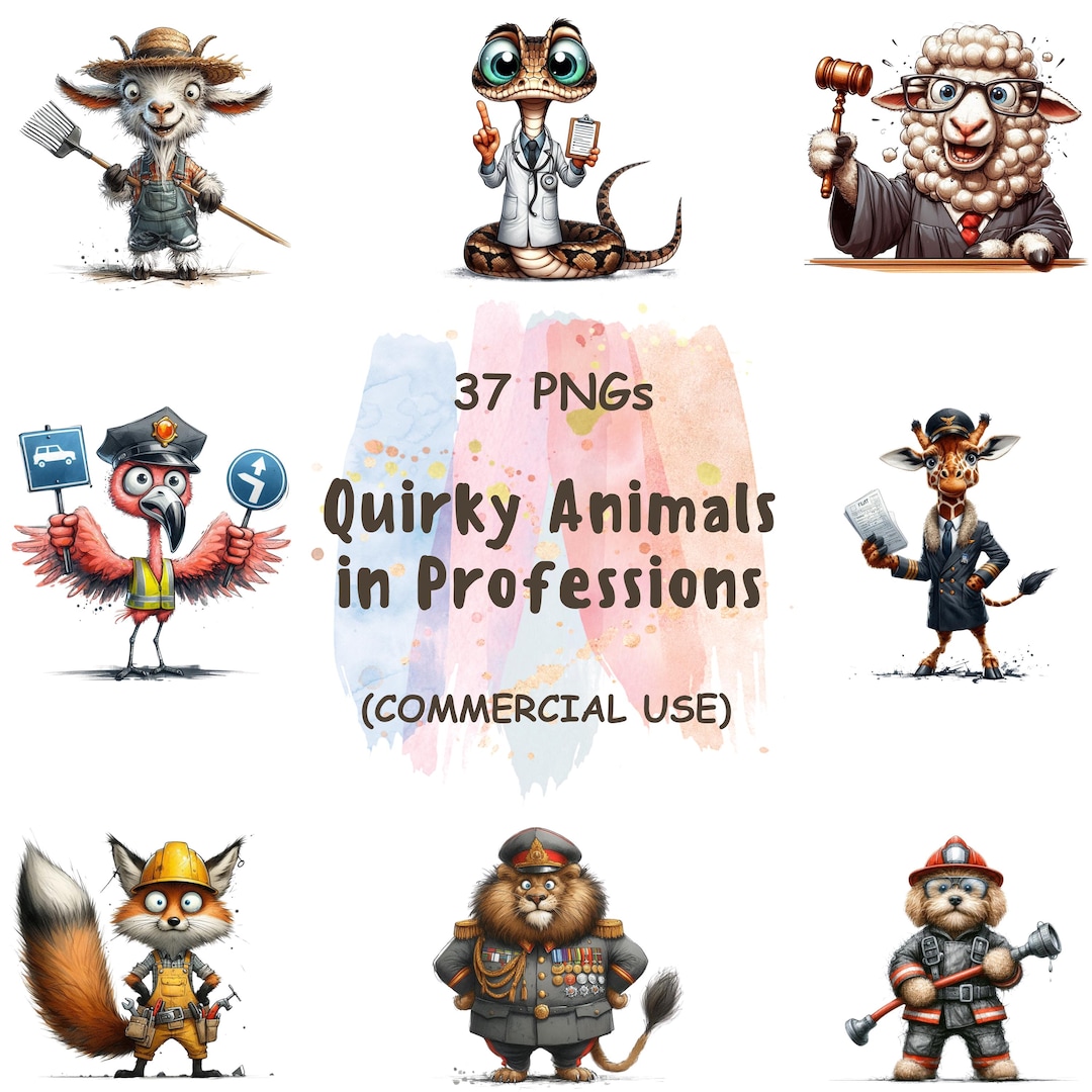 Watercolor Career Animals Clipart Bundle: Funny Professions Pngs ...