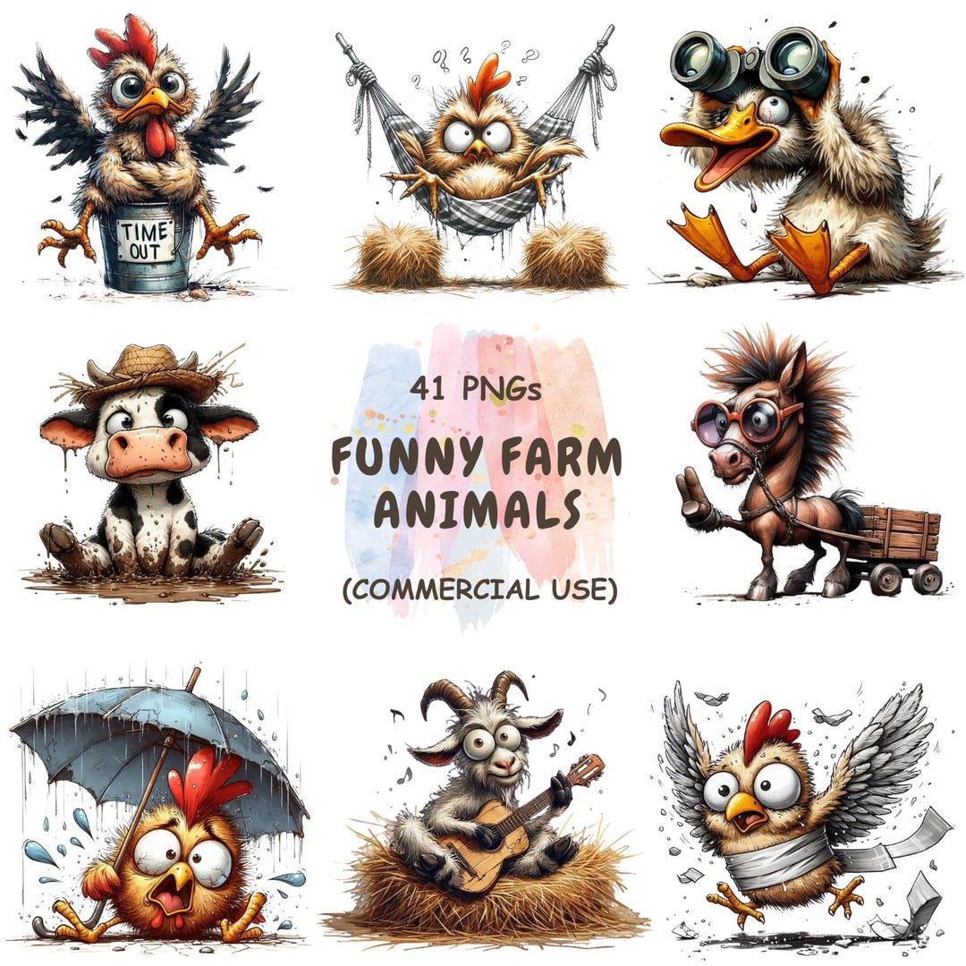 Funny Farm Animals Clipart Bundle – Quirky PNG Set (commercial Use) - Etsy