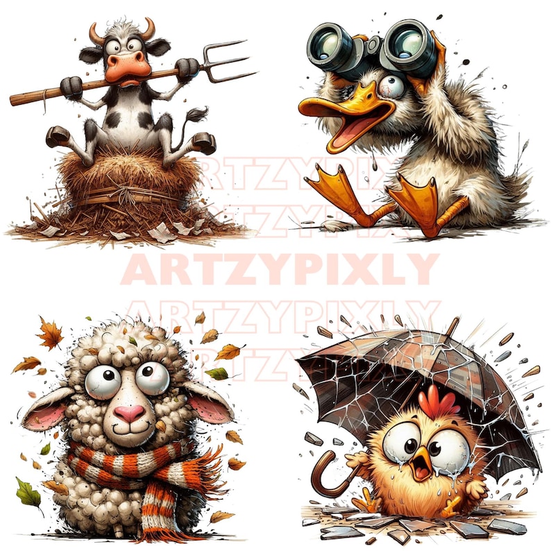 Funny Farm Animals Clipart Bundle – Quirky PNG Set (commercial Use) - Etsy