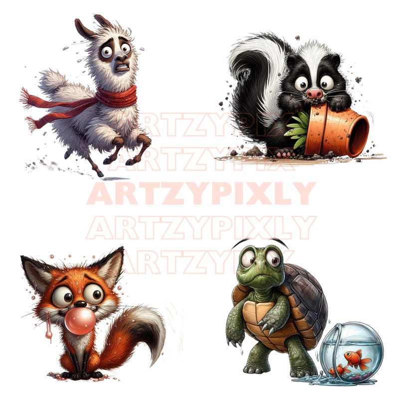Guilty Animals Clipart: Watercolor Cartoon Faces (digital Download ...