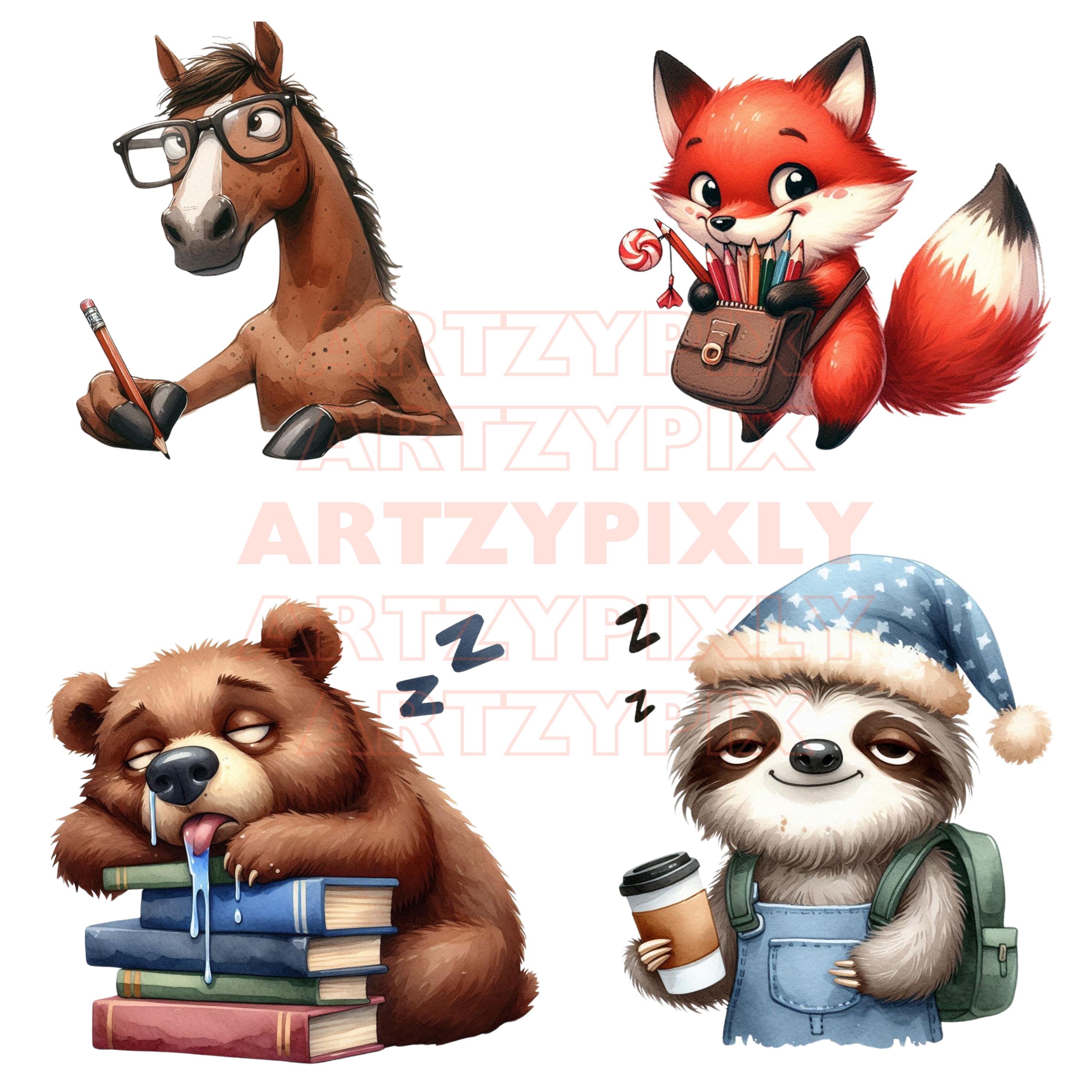 Back to School Animal Clipart Bundle: Watercolor Illustrations (digital ...