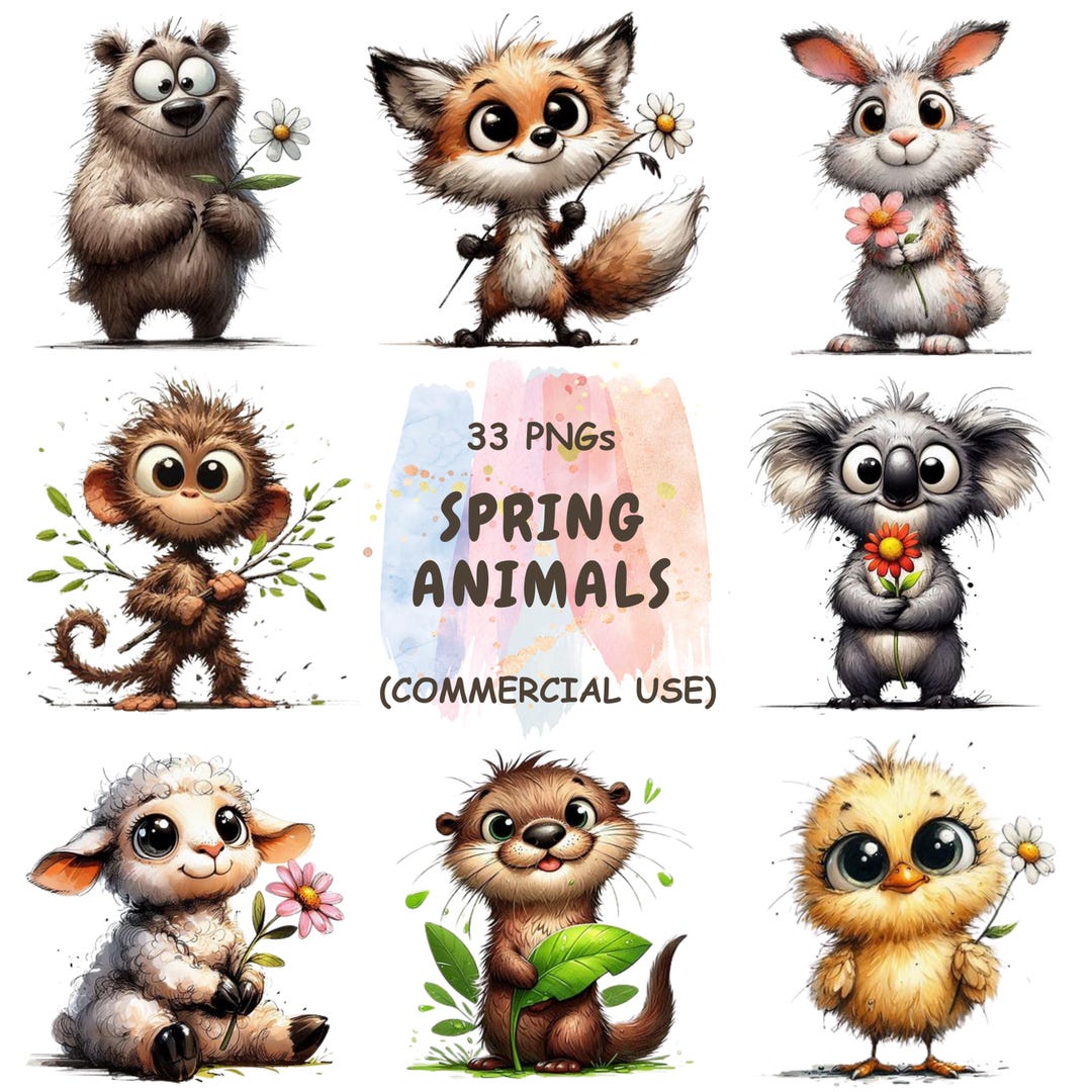 Spring Animals Clipart Bundle, Floral Nursery Art (digital Download ...