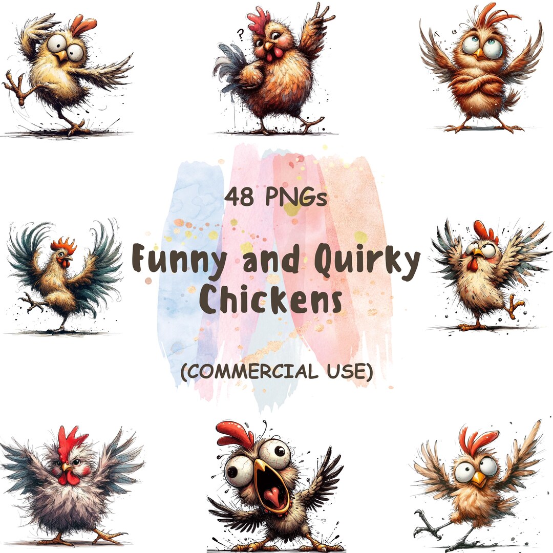 Funny Chicken Clipart Bundle: Watercolor Farm Animals (digital Download ...