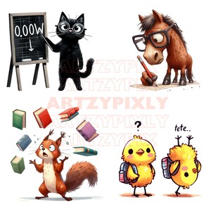 Back to School Animal Clipart Bundle: Watercolor Illustrations (digital ...