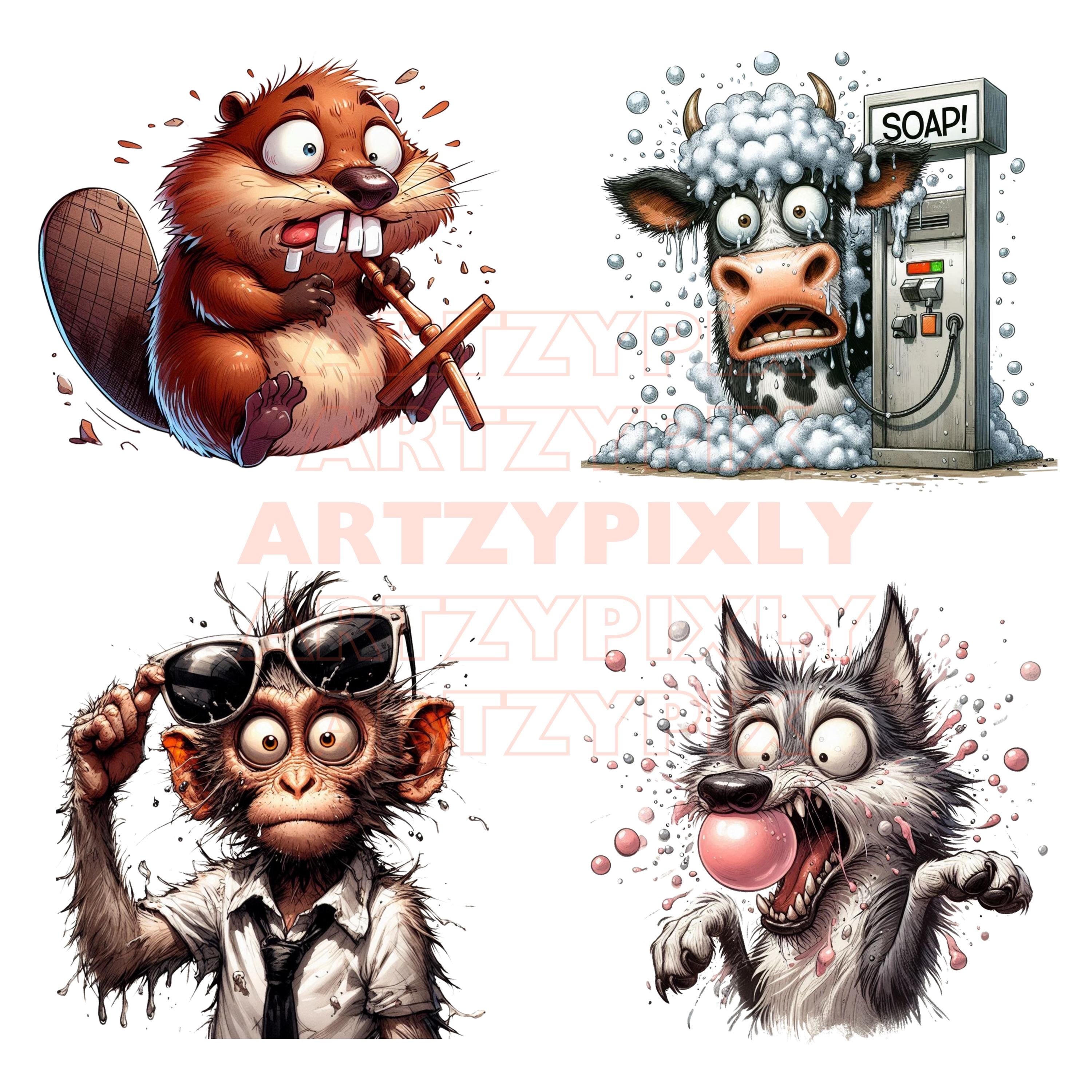 Embarrassed Animals Clipart: Funny Watercolor Cartoon PNG (digital ...