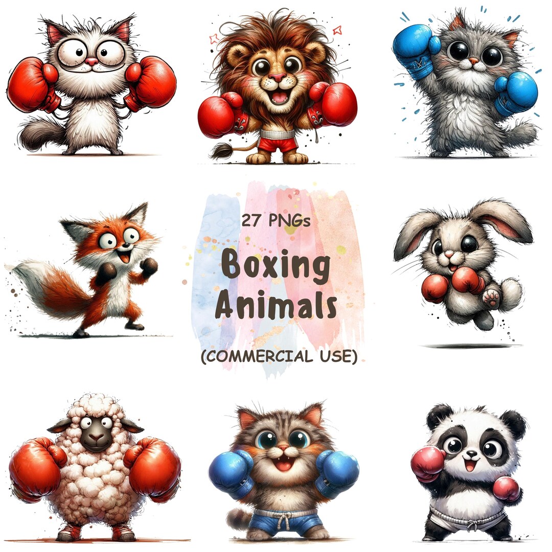 27 Boxing Animals Clipart Bundle, Cute Animal Boxer PNG, Sports Animal ...