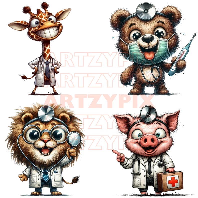 39 Cute Doctor Animals Clipart Bundle - Funny Watercolor Animal Doctors ...