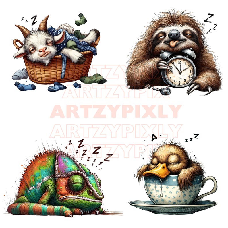 Lazy Sleepy Animals Clipart – 49 Pngs - Cute Tired Animal Faces ...