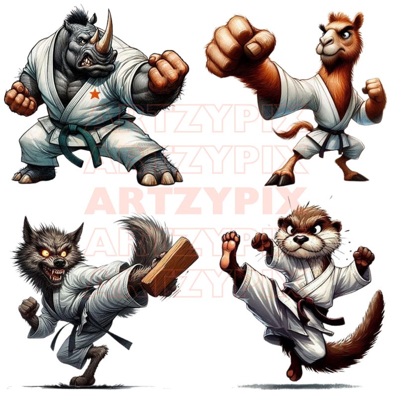 44 Karate Animals Clipart - Watercolor Martial Arts PNG Bundle - Judo ...