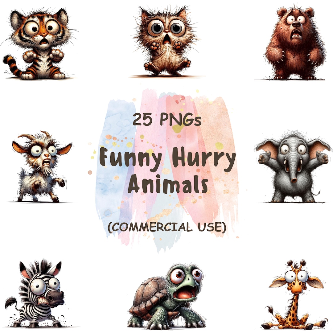 Funny Rushing Animals Clipart Bundle: Watercolor Pngs (digital Download ...