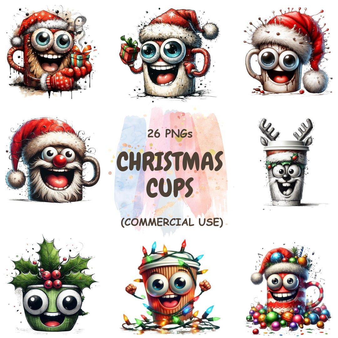 26 Christmas Mugs Clipart Bundle - Cute Holiday Mug Pngs - Hot Cocoa ...
