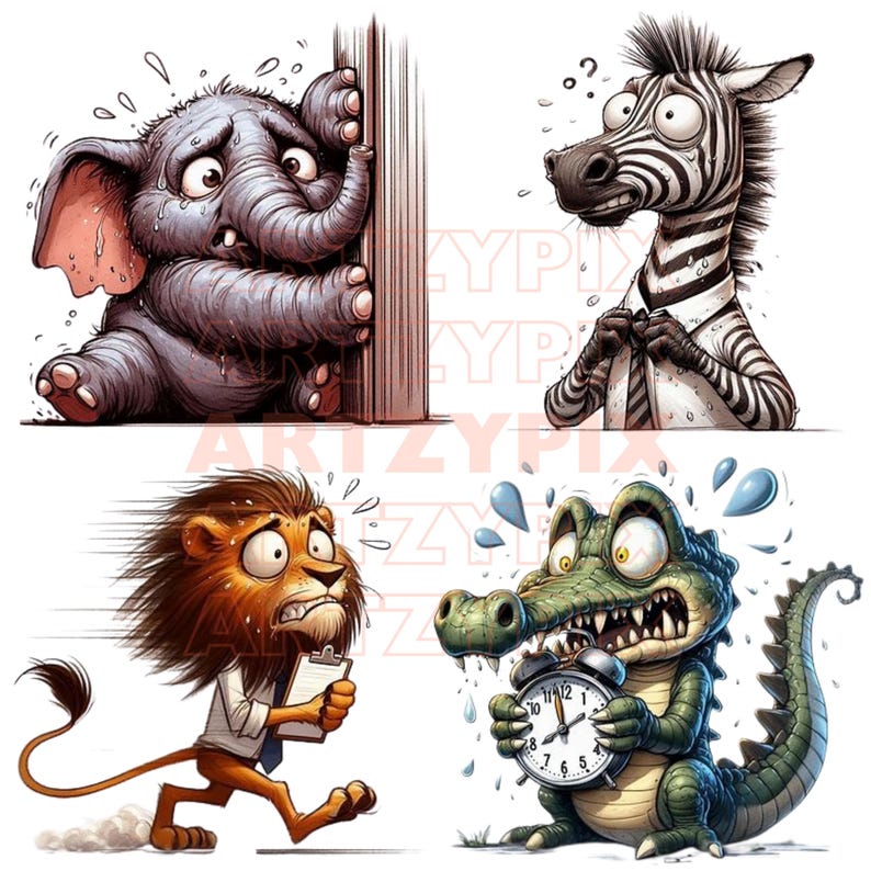 Anxious Animals Clipart, Funny Watercolor PNG Illustrations (digital ...