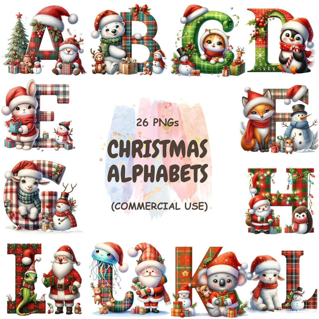 26 Christmas Alphabet Clipart Bundle - Festive ABC Letters PNG- Holiday ...