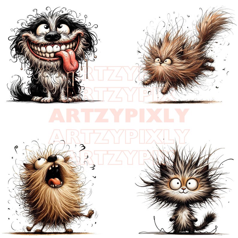 29 Quirky Cat and Dog Clipart PNG Bundle - Watercolor Cute & Funny ...