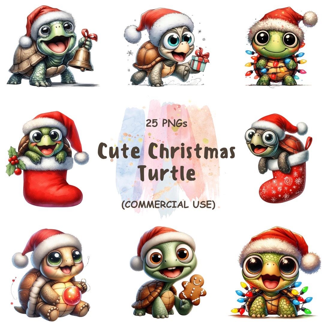 Christmas Turtle Clipart – Watercolor Holiday Animal Bundle (digital ...