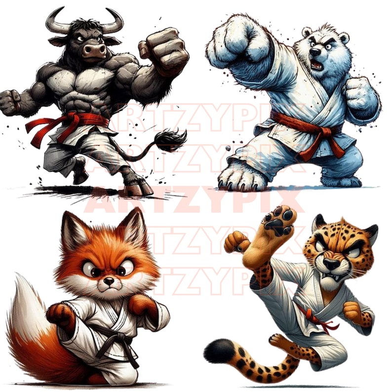 44 Karate Animals Clipart - Watercolor Martial Arts PNG Bundle - Judo ...