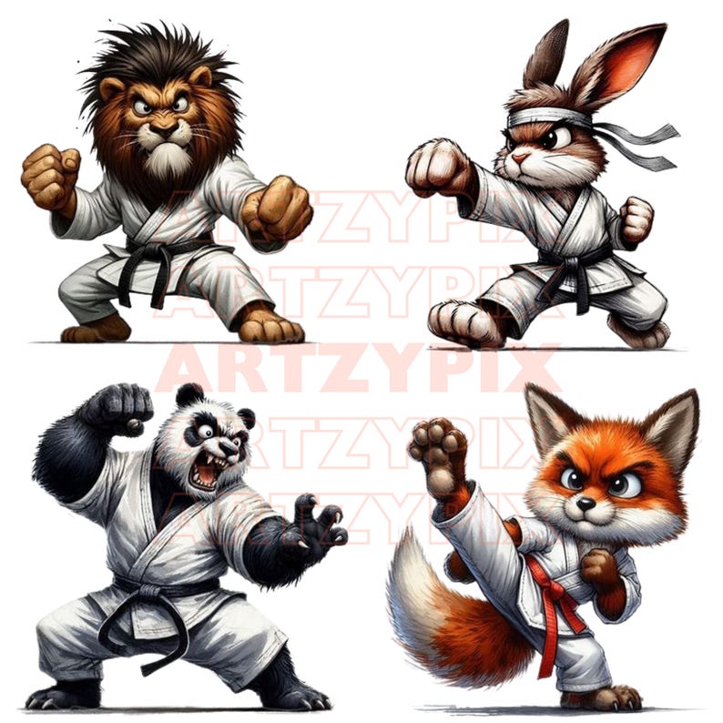 44 Karate Animals Clipart - Watercolor Martial Arts PNG Bundle - Judo ...