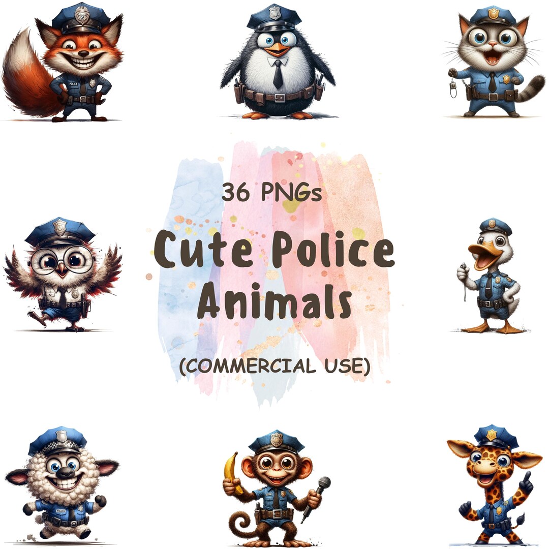 Watercolor Police Animals Clipart – 36 PNG Bundle (commercial Use) - Etsy