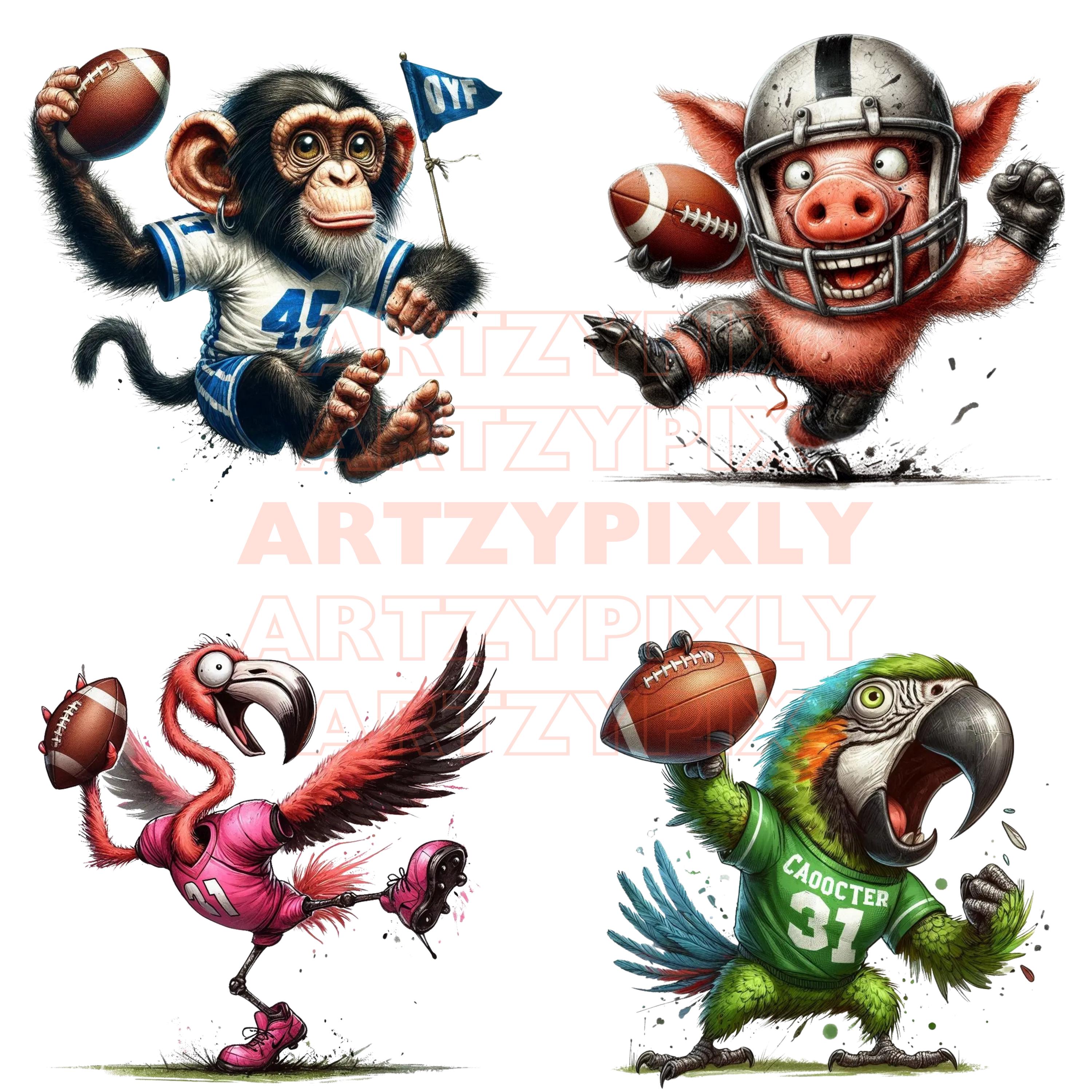 Football Animals Clipart Bundle: Watercolor Mascots, Game Day PNG ...