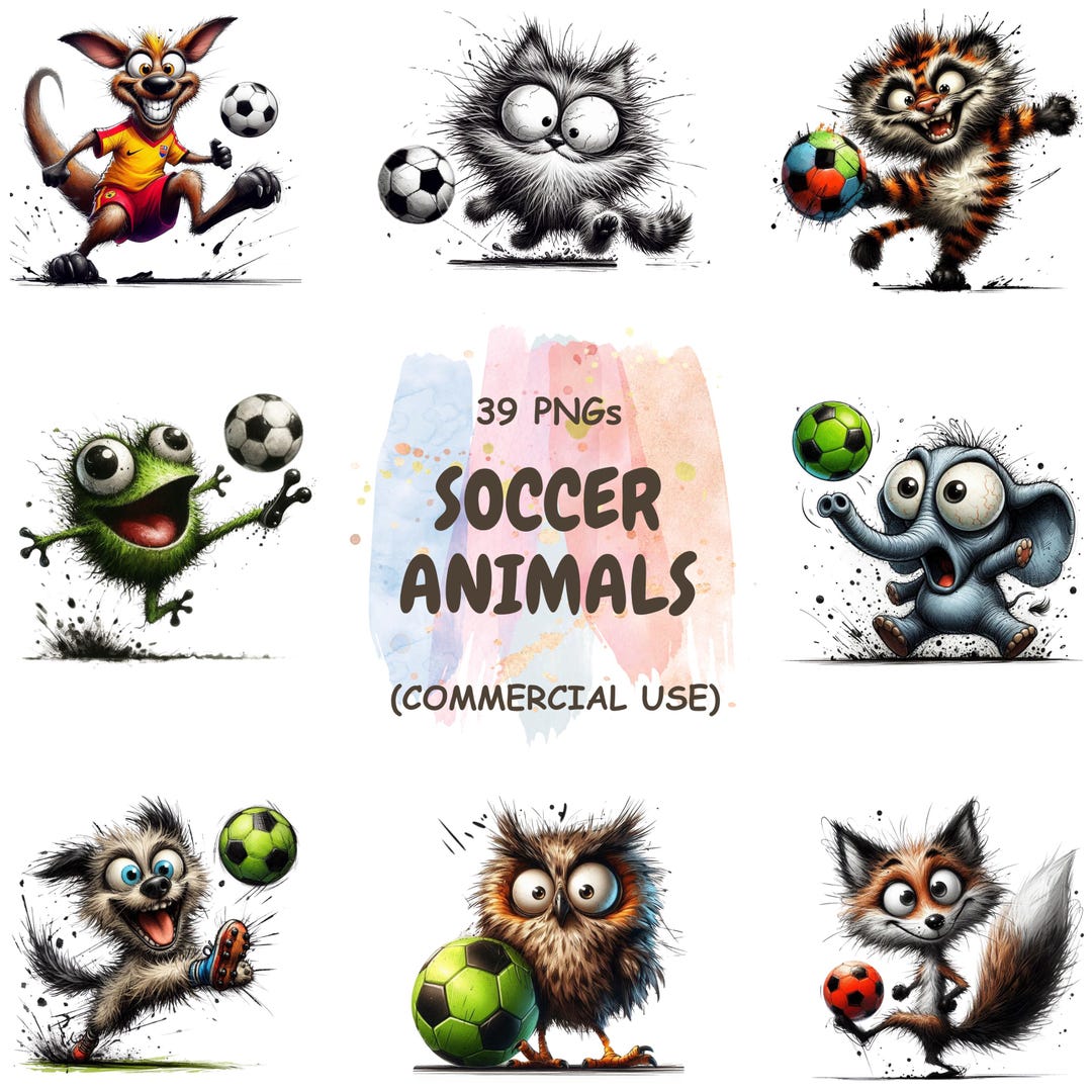 39 Soccer Animals Clipart Bundle - Cute Football Animal PNG - Sports ...