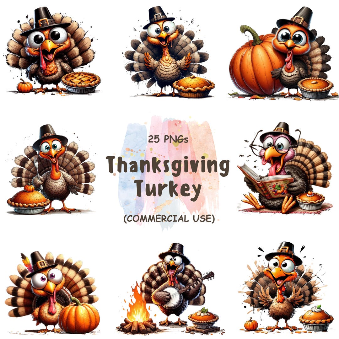 25 Thanksgiving Turkey Clipart Bundle, Cute Fall Animal Clipart ...